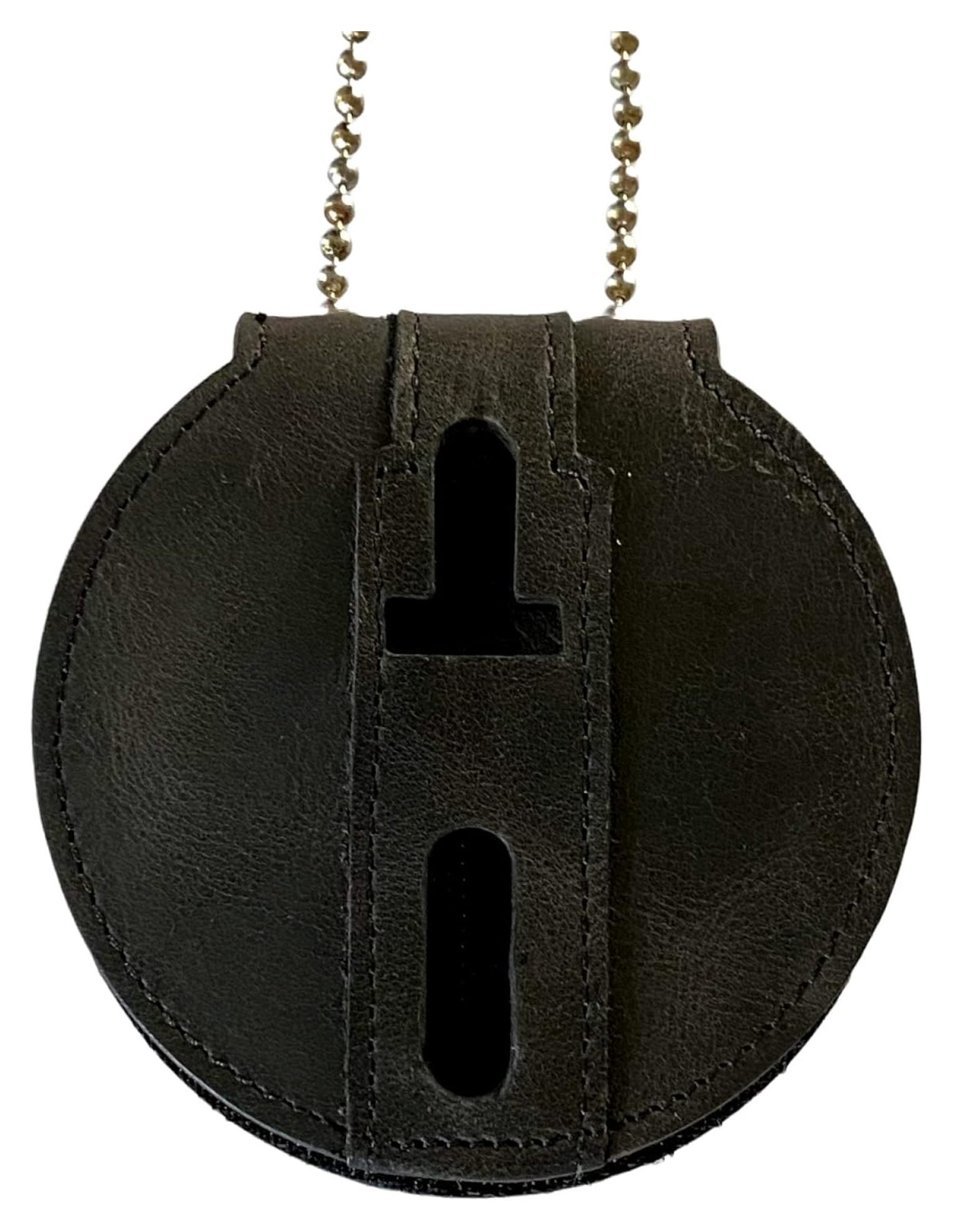 Black Full Grain Leather Round Law Enforcement Badge Holder with Belt ...