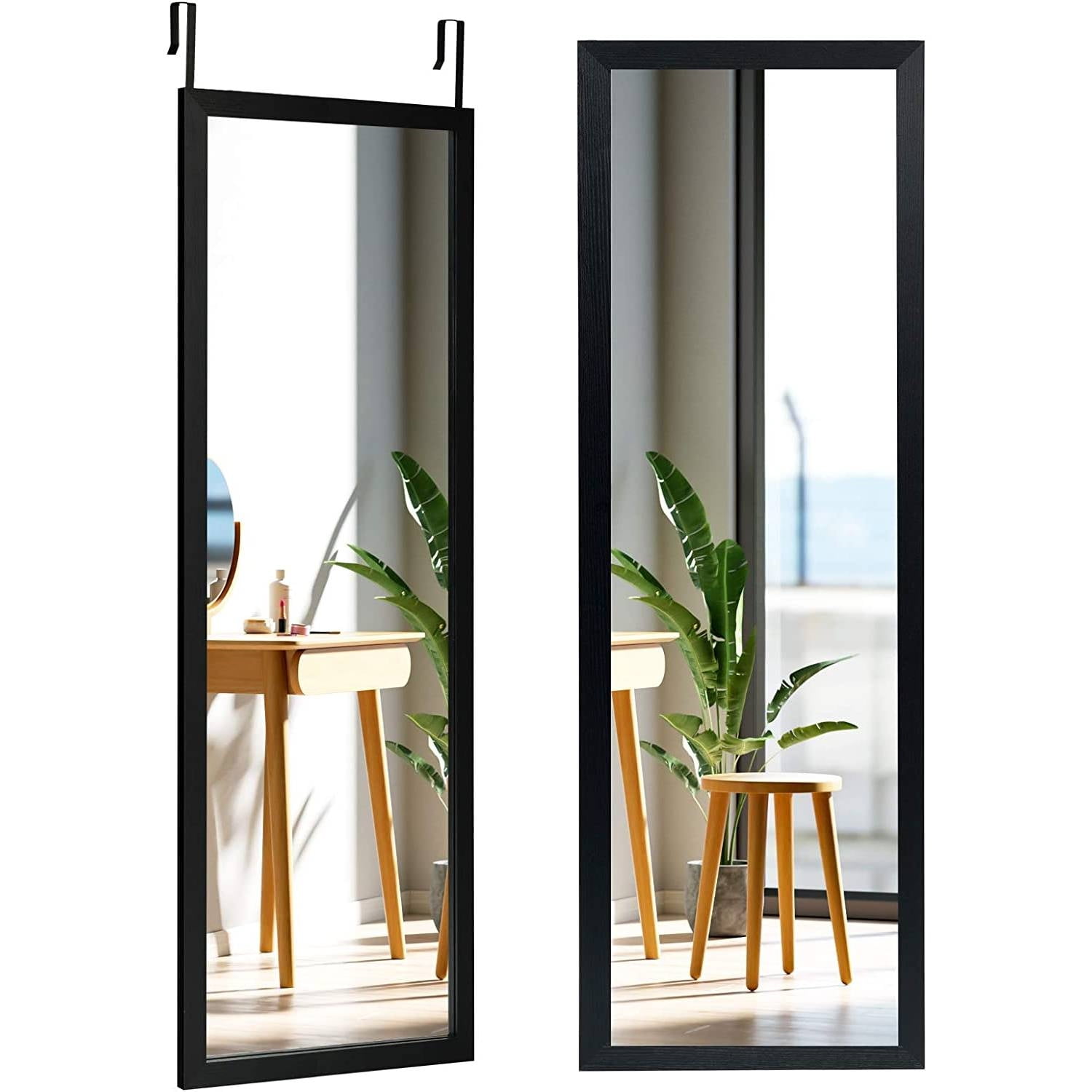 Black Full Length Bedroom Mirror with Over the Door or Wall Mounted ...