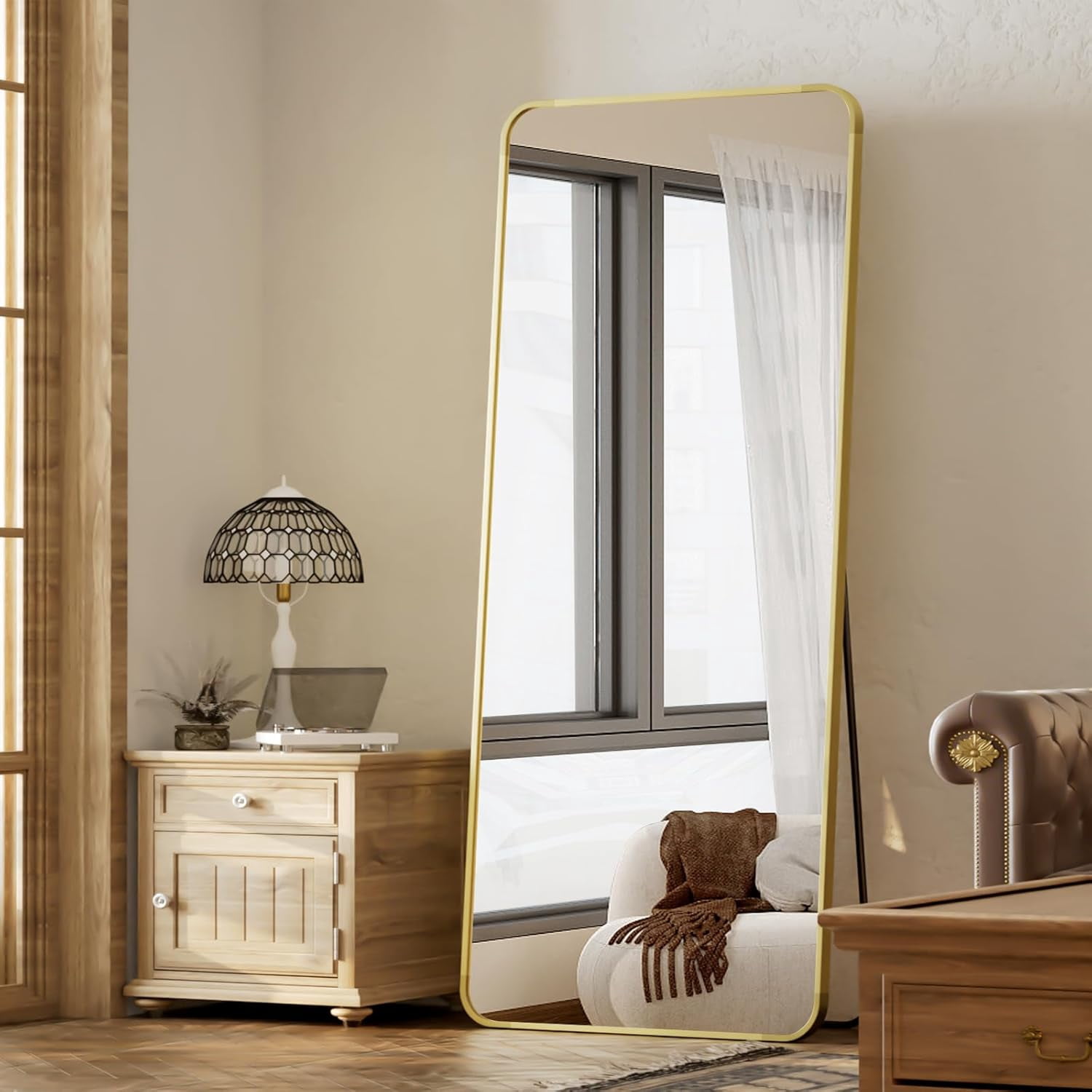 Black Full Length Mirror, 56"x21" Rounded Corner Floor Mirror Standing ...