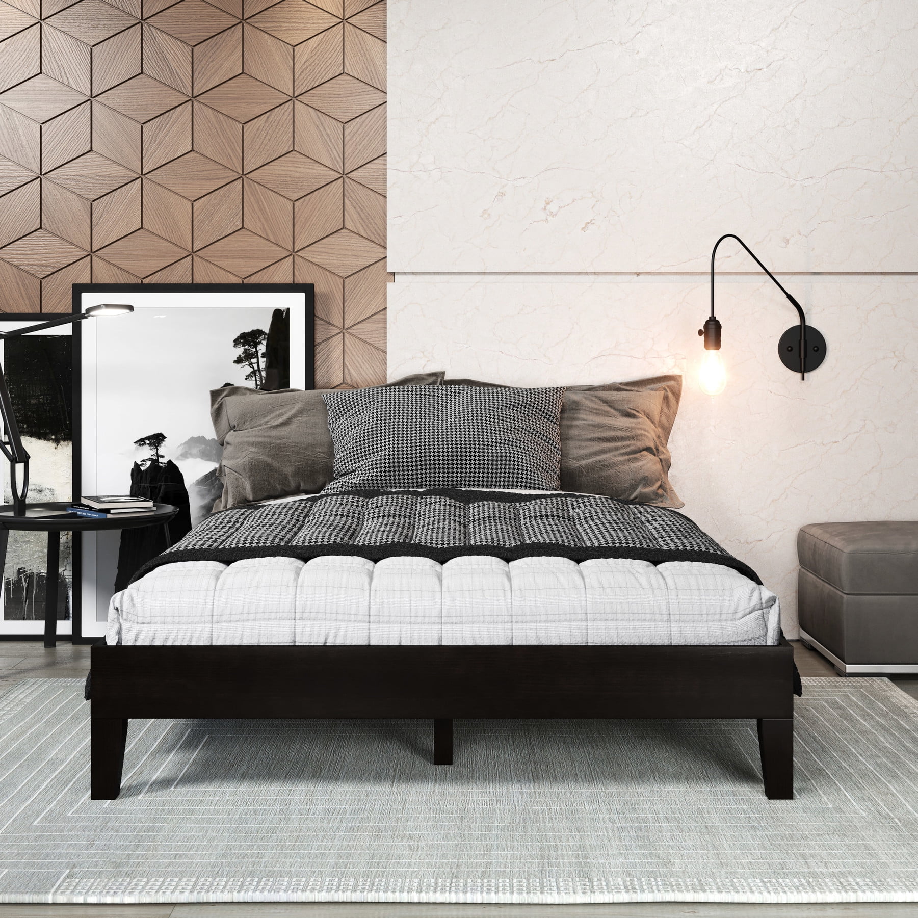 Black Full Platform Bed - Solid Pine Frame, 6.5" Under For Storage ...