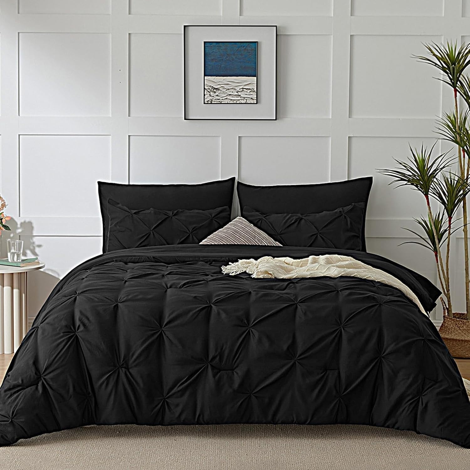 Black Full Size 7-Piece Comforter Set (82"x86") - Pintuck Design ...