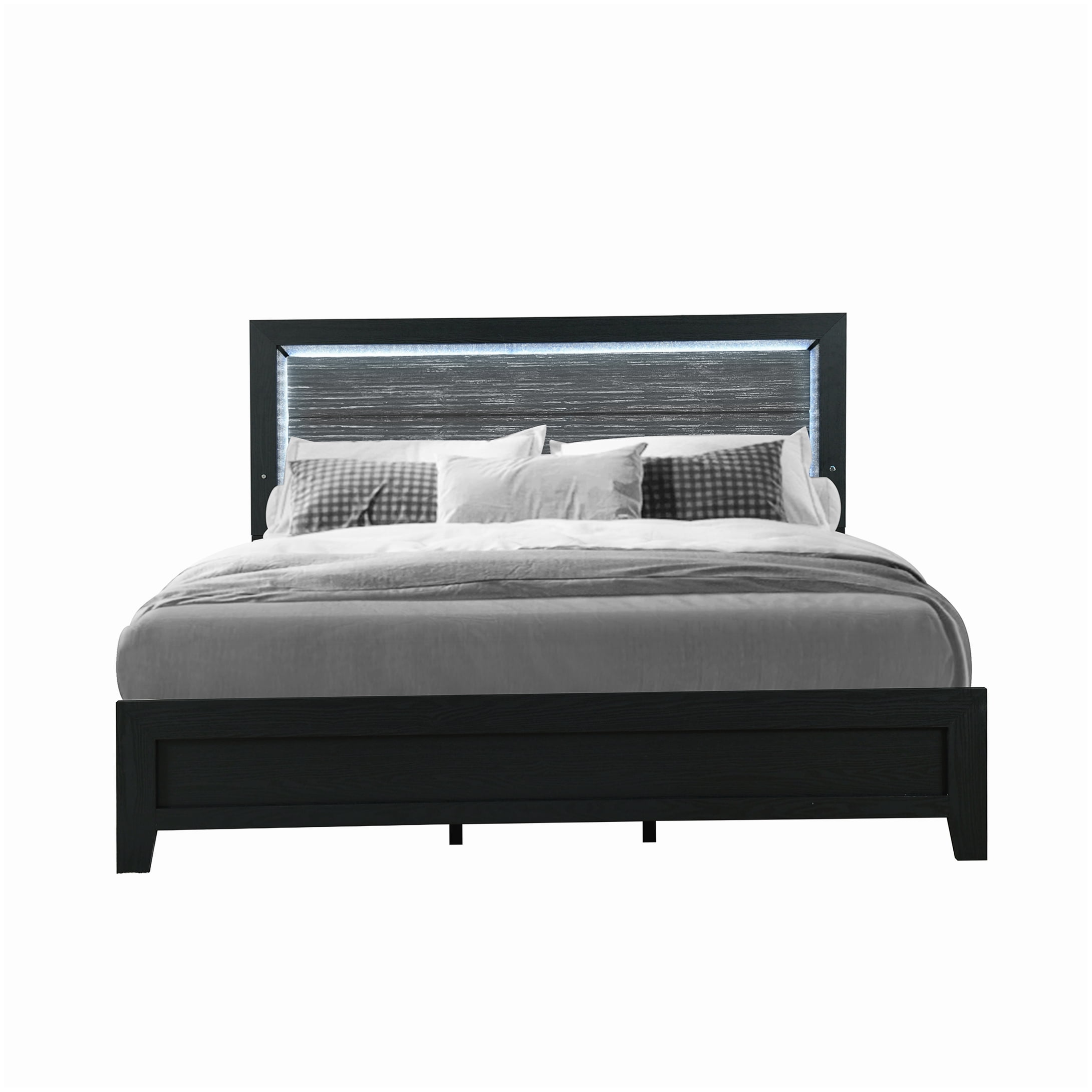 Black Full Size Bed Frame with LED Strip Lights, Upholstered Headboard ...