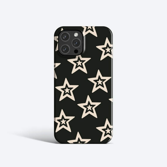 Black Funky Groovy Stars Retro Pattern Art iPhone Case 17 16 15 14 13 ...