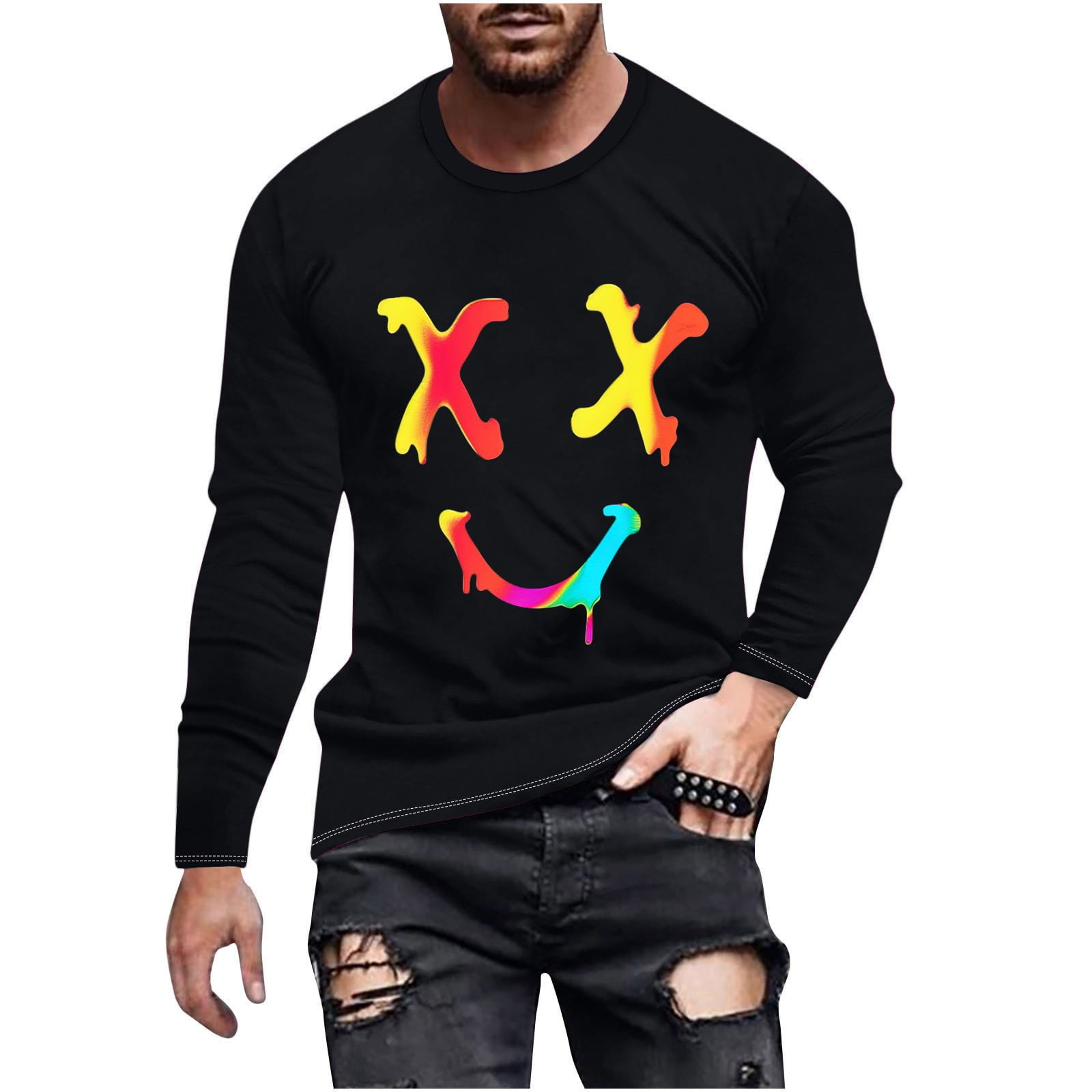 Black Funny Halloween Lounge Tops for Man Fall Summer Crewneck Spandex ...