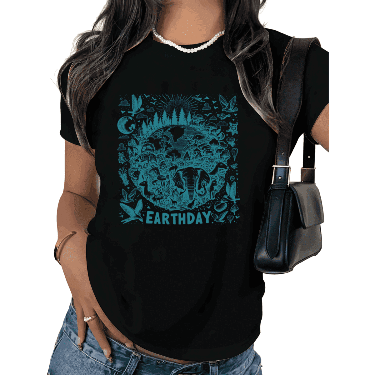 Black Funny Print Graphic Tees Nature Planet Animal S-5XL Loose Tops ...