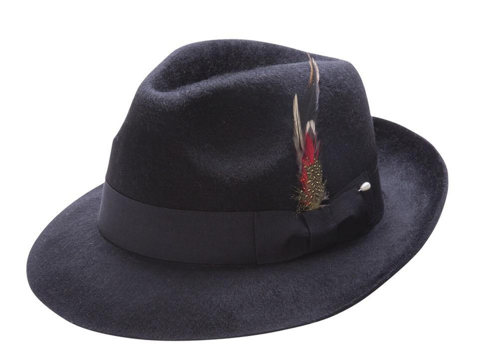 Black Fur-Felt Pinch Fedora Hat H48 - Walmart.com