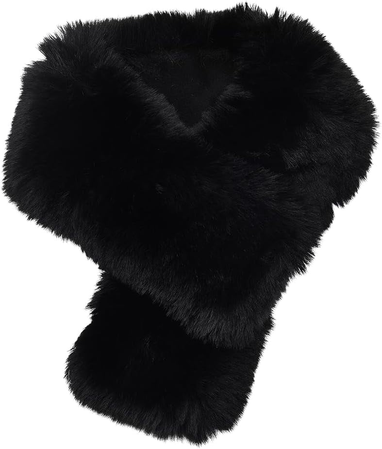 Black Fur Fox Scarf Removable Plush Warm Fabric False Collar Soft Wide ...