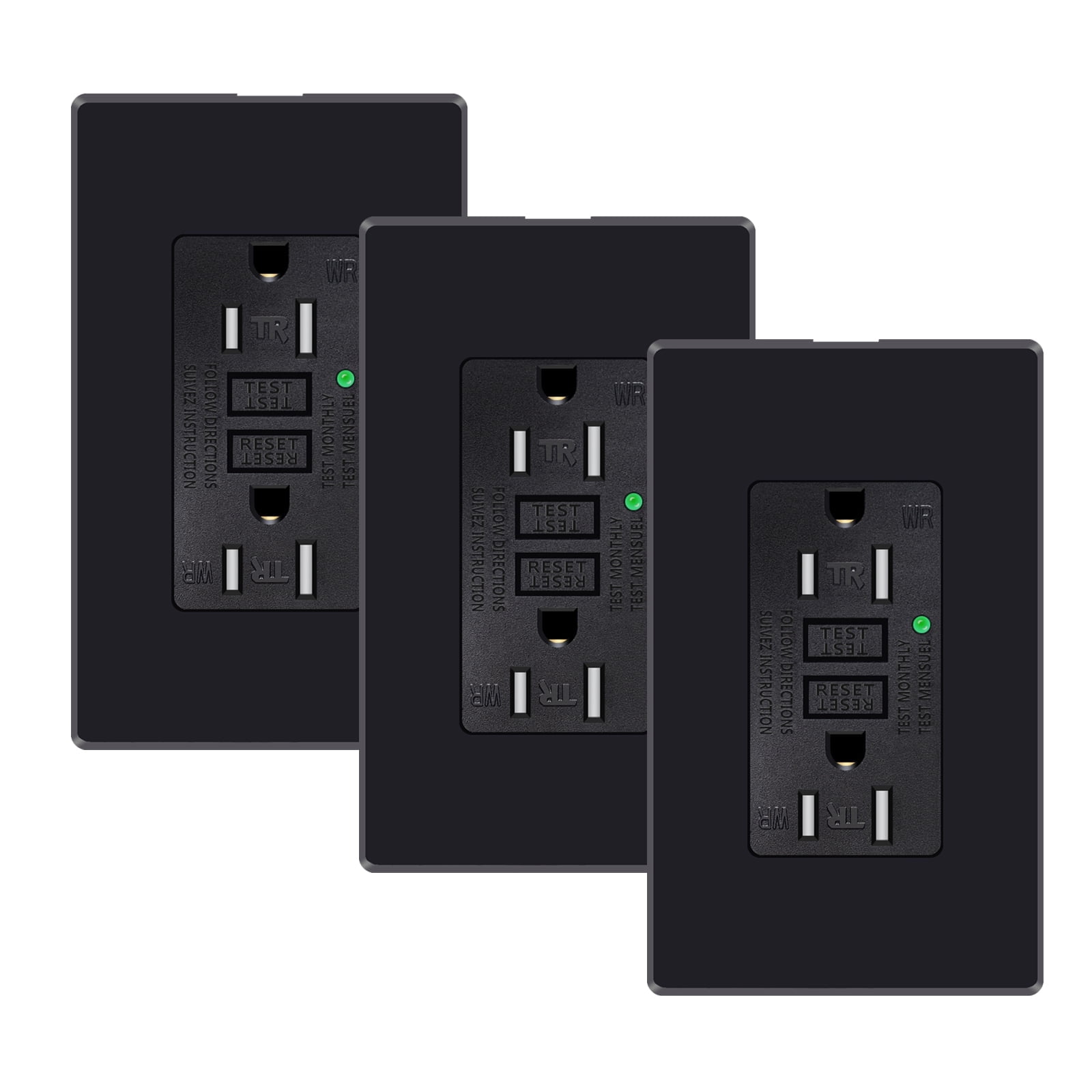 GreenCycle Black GFCI Outlet 15 Amp, Tamper Resistant, Weather ...