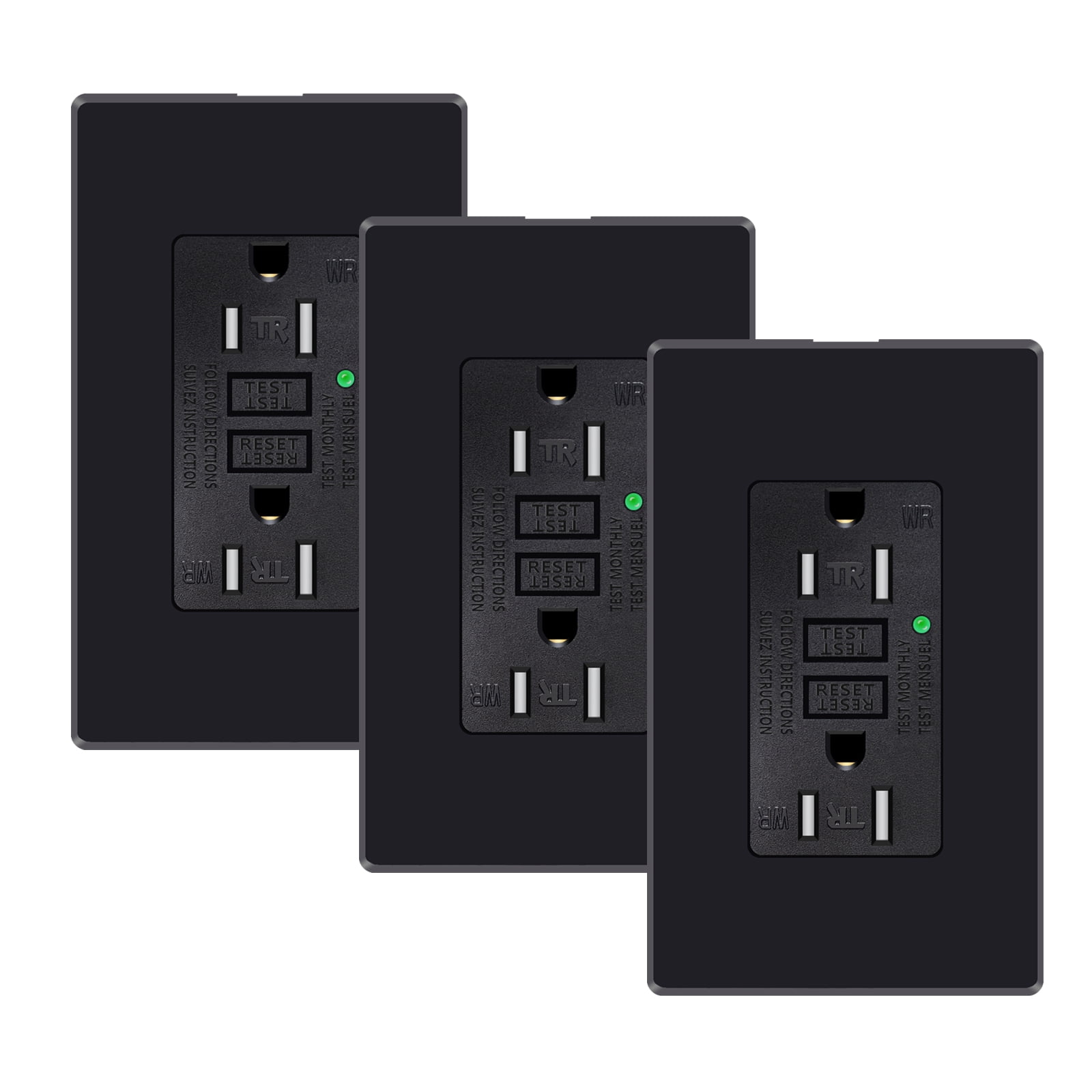 GreenCycle Black GFCI Outlet 15 Amp, Tamper Resistant, Weather ...