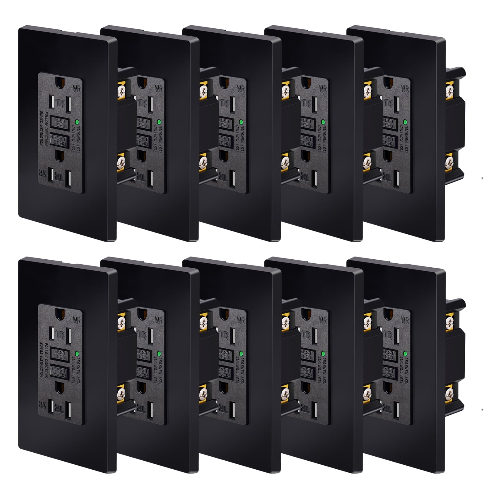 Black GFCI Outlet 15Amp 10PK,Nineleaf Black Outlets Receptacles,GFI ...