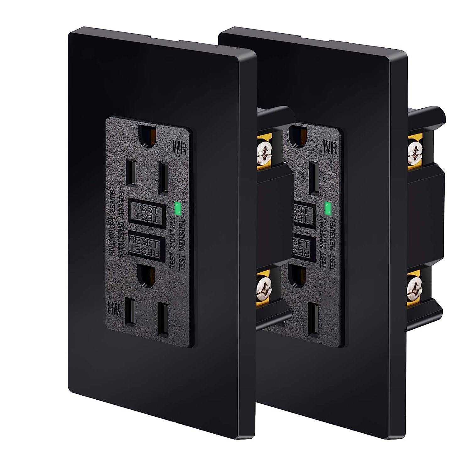 Black GFCI Outlet 15Amp 2PK,Nineleaf Black Outlets Receptacles,GFI ...