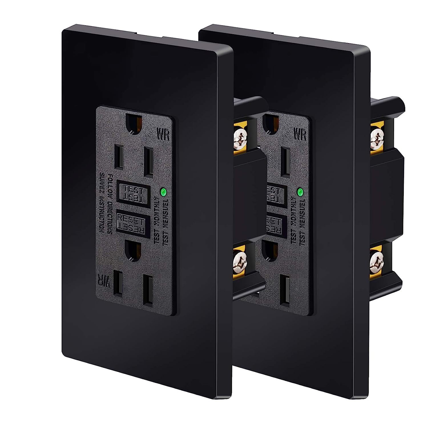 Black GFCI Outlet 15Amp 2PK,Nineleaf Black Outlets Receptacles,GFI ...