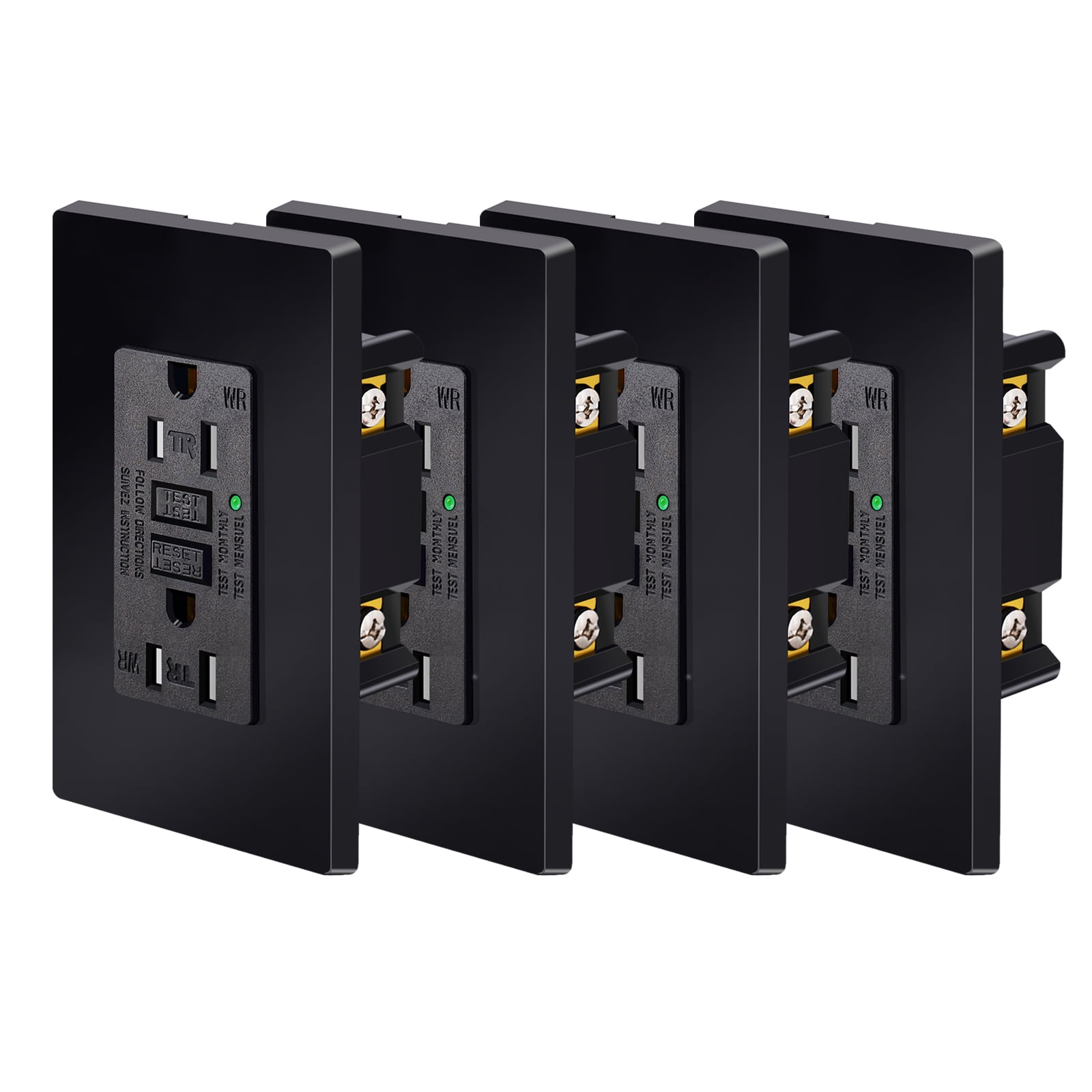 Black GFCI Outlet 15Amp 4PK,Nineleaf Black Outlets Receptacles,GFI ...