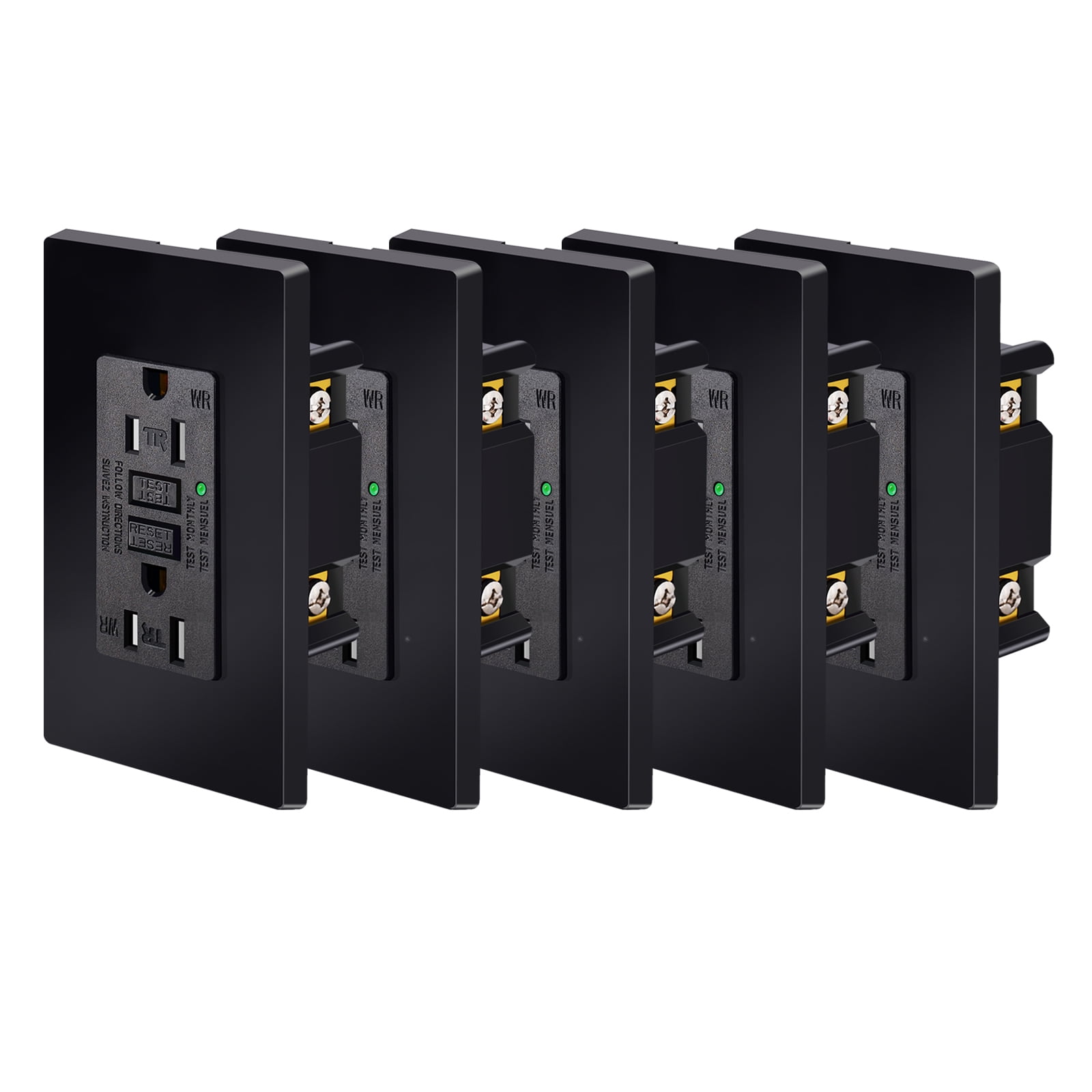Black GFCI Outlet 15Amp 5PK,Nineleaf Black Outlets Receptacles,GFI ...