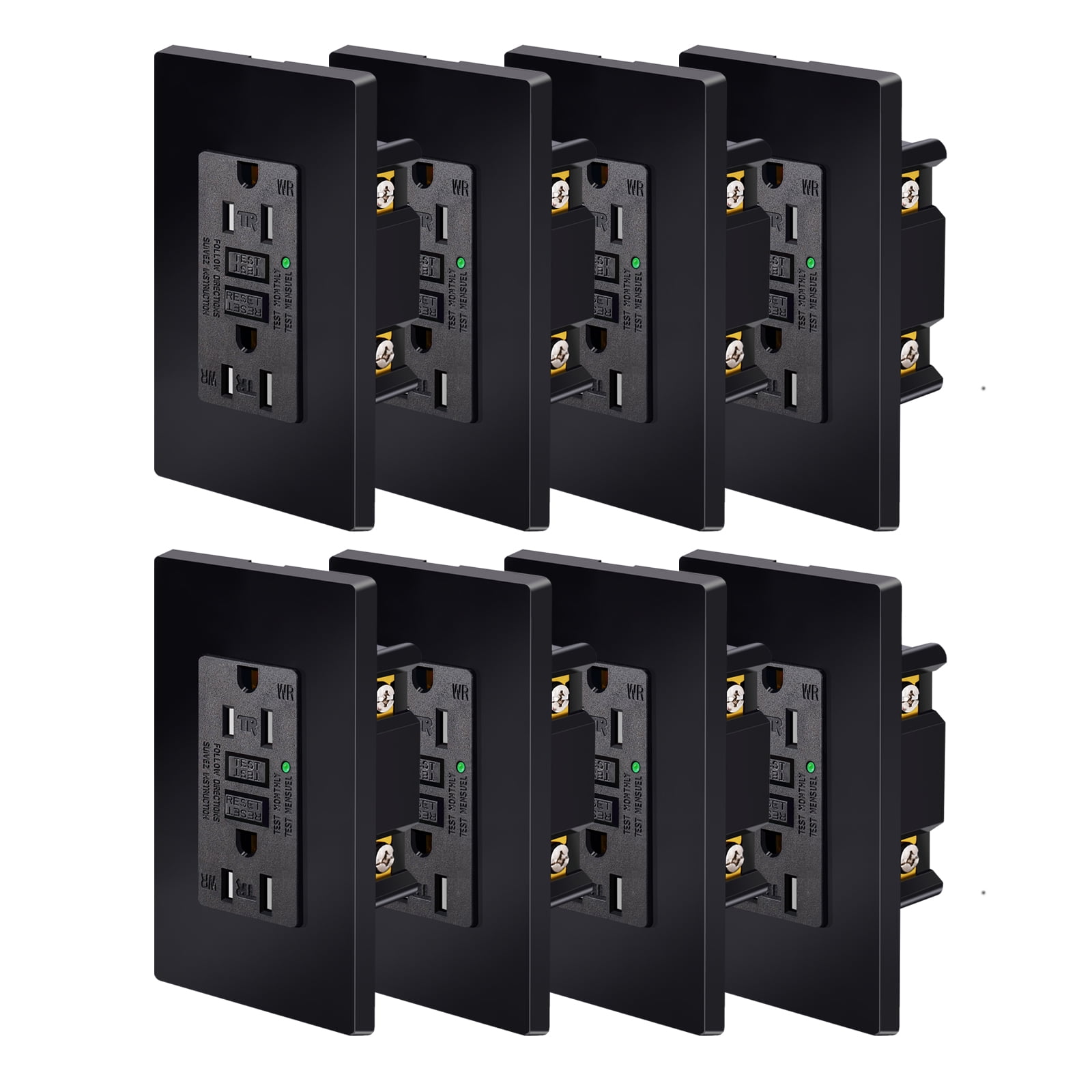 Black GFCI Outlet 15Amp 8PK,Nineleaf Black Outlets Receptacles,GFI ...