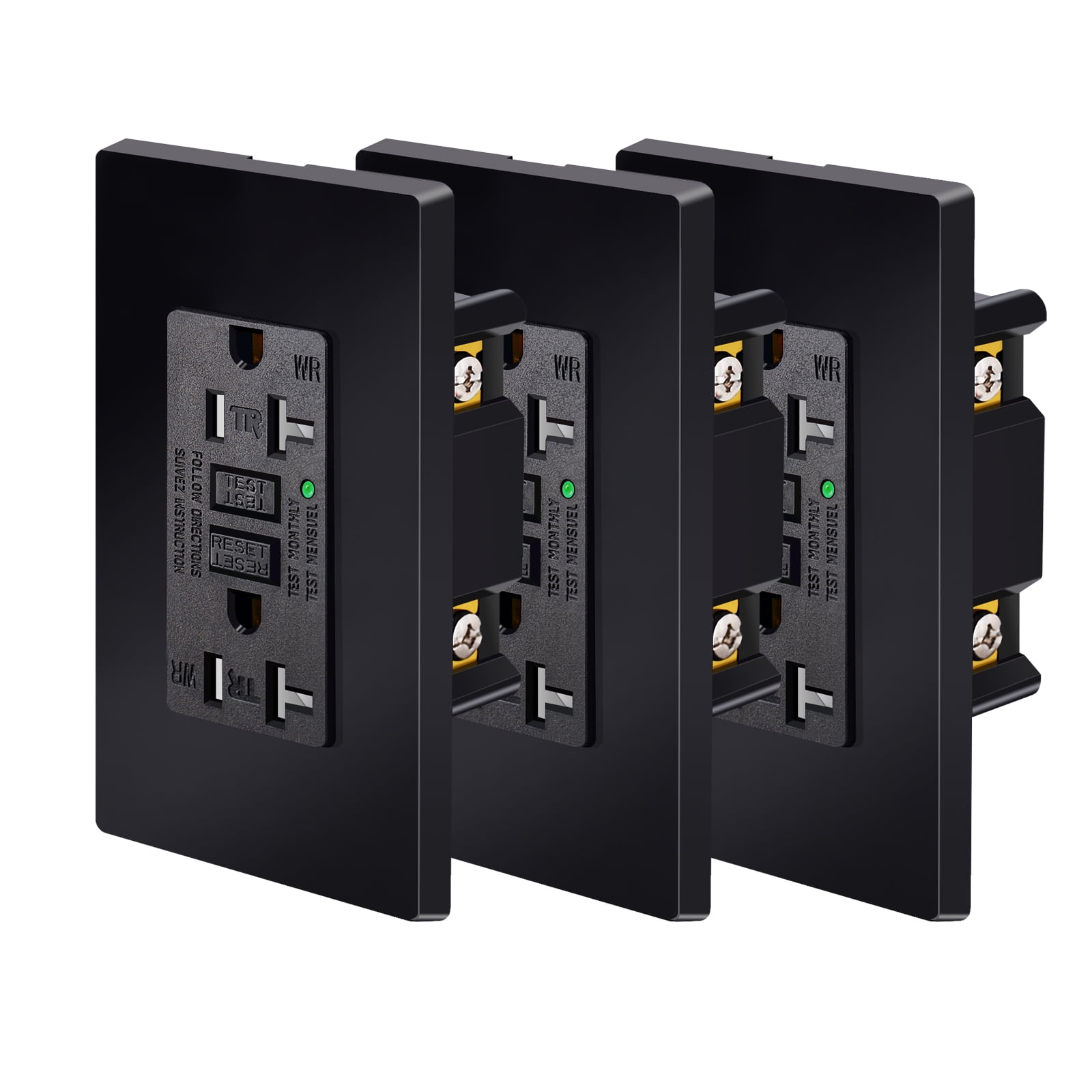 Black GFCI Outlet 20Amp 3PK,Nineleaf Black Outlets Receptacles,GFI ...
