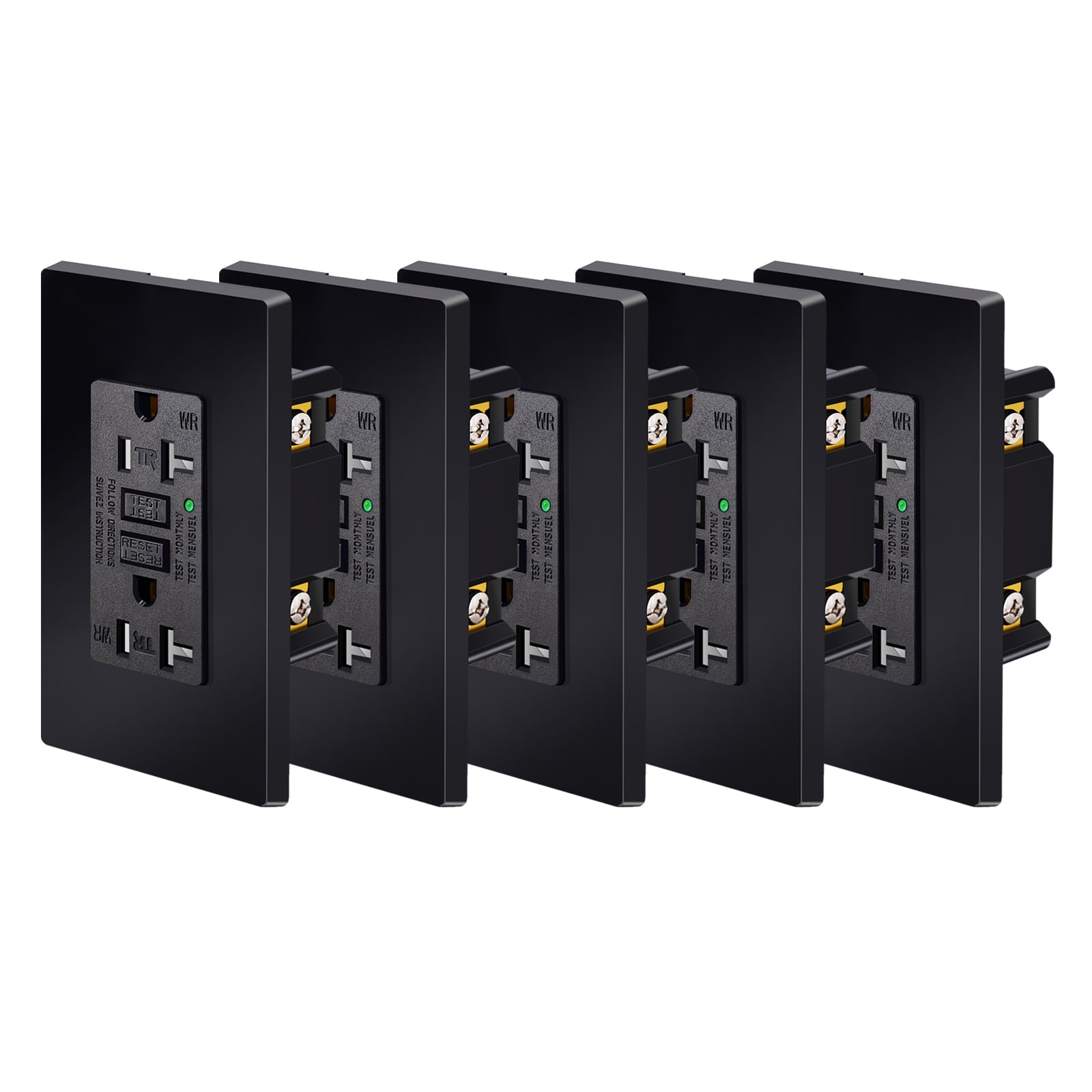 Black GFCI Outlet 20Amp 5PK,Nineleaf Black Outlets Receptacles,GFI ...