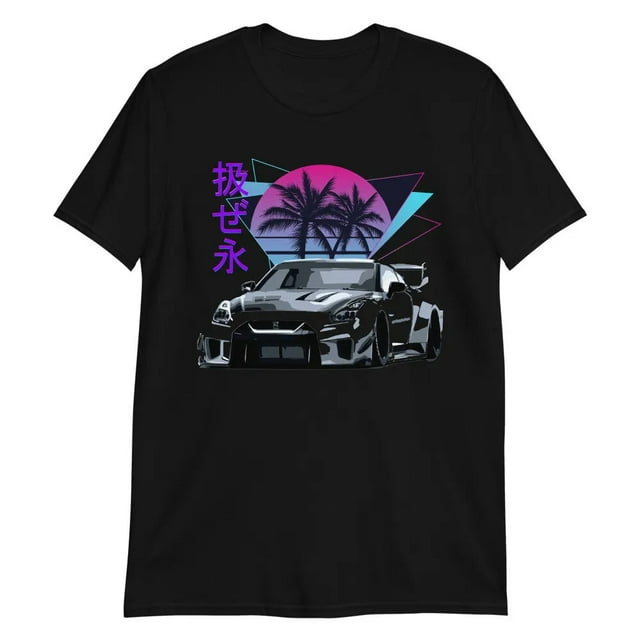 Black GTR R35 Skyline JDM Tuning Drift Racing T-Shirt with Vaporwave ...