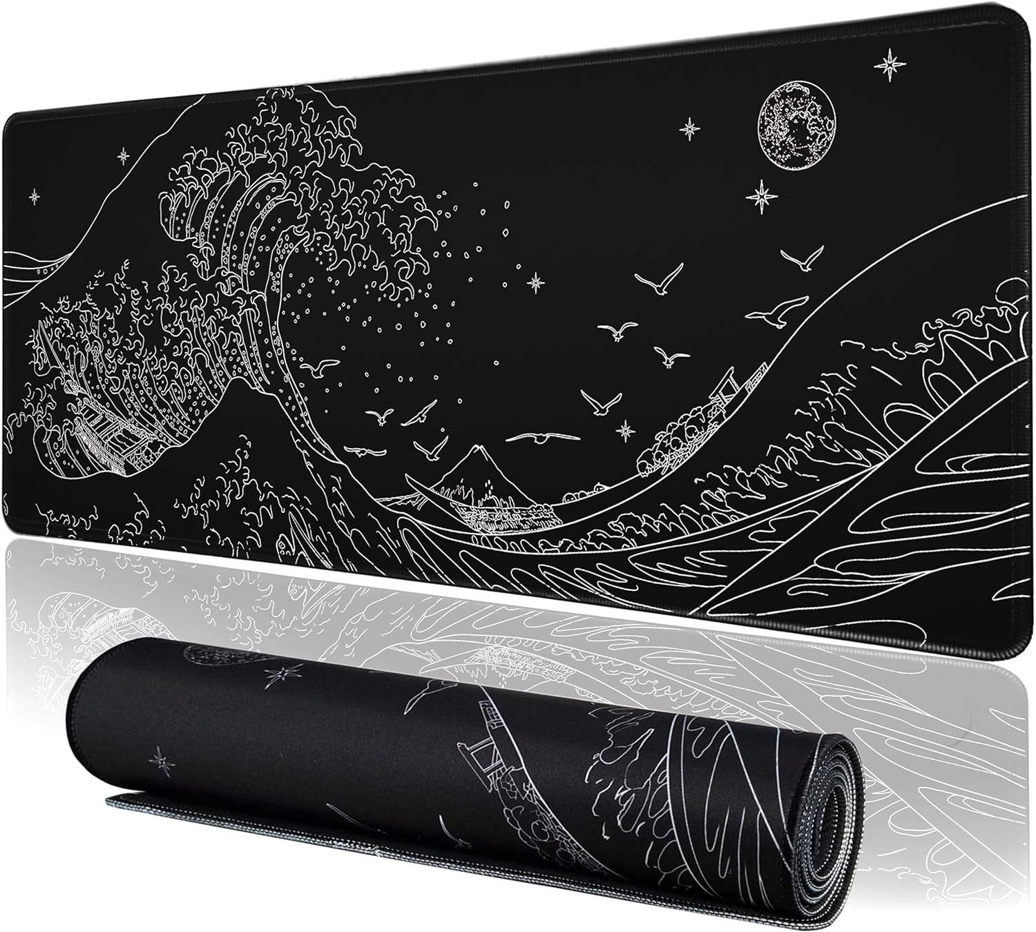 Black Gaming Laptop Mouse Pad,Sea Wave Big Mice Pads PC Keyboard ...