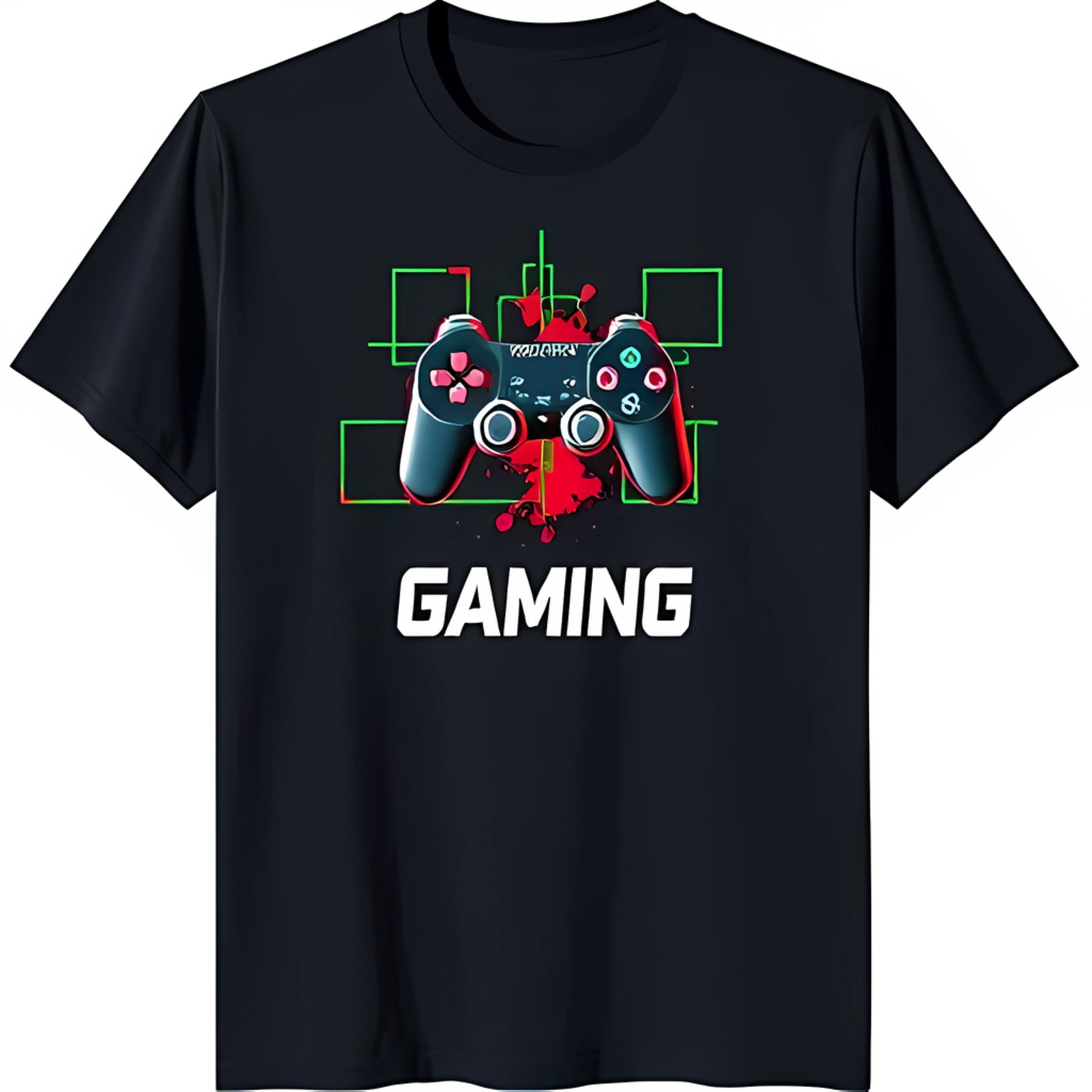 Black Gaming T-Shirt with Bold 'GAMING' Text & Colorful Game Controller ...