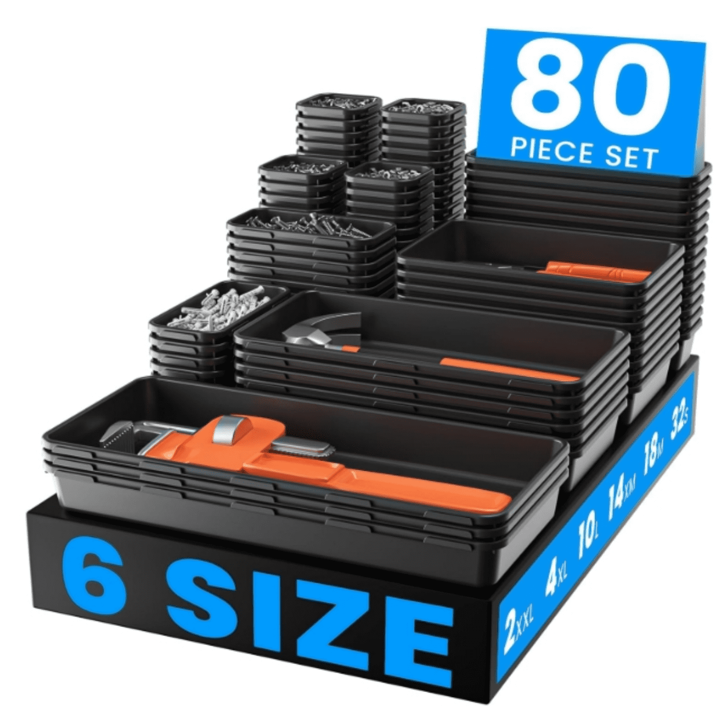 Black Garage Organization and Storage Tray Divider Set, Desk Drawer ...
