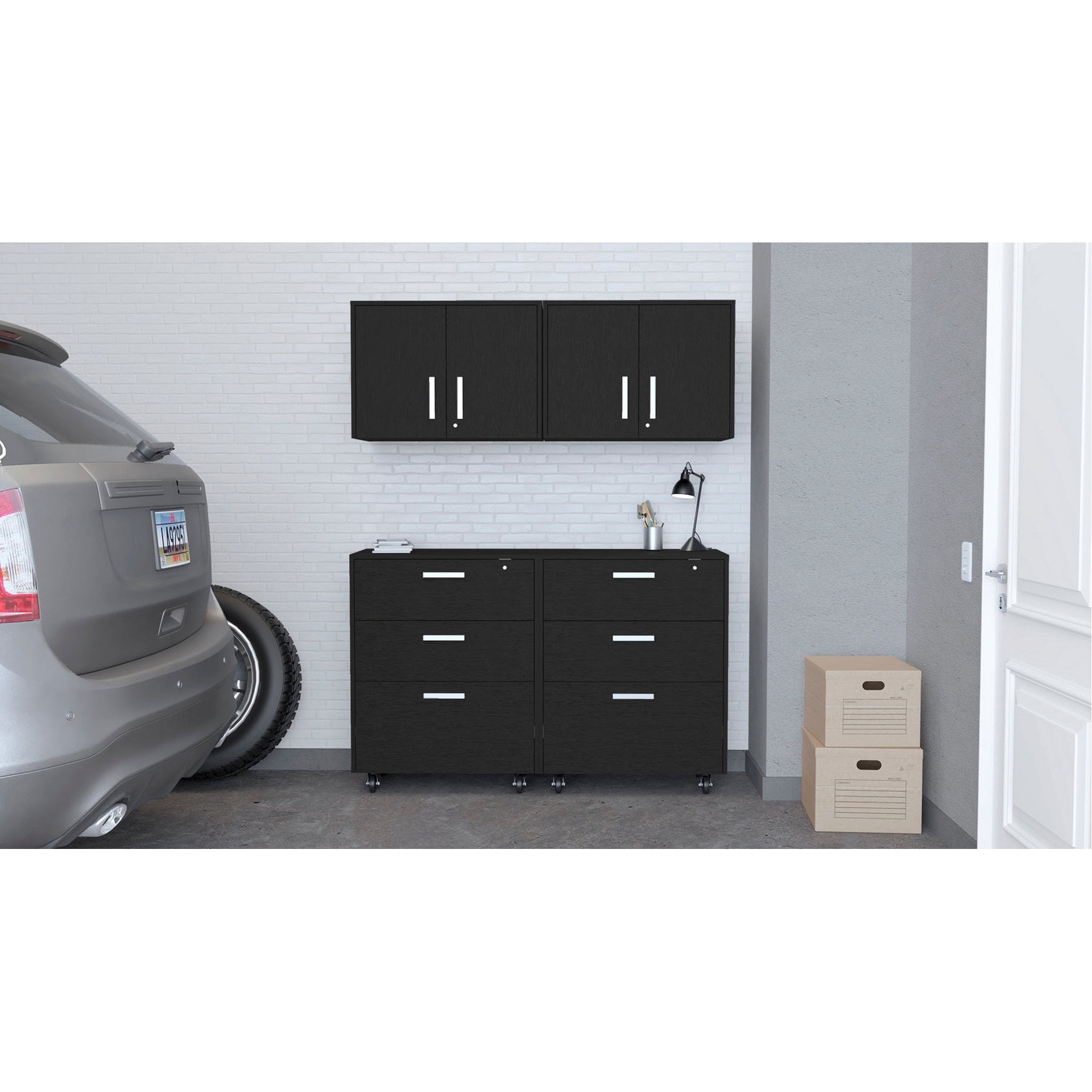 Black Garage Set with Wall-mounted Design and Drawer Storage - Saves ...
