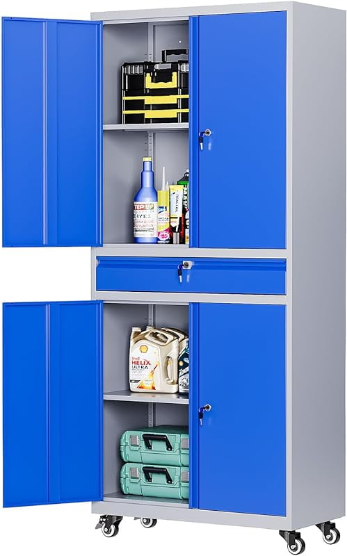 Black Garage Storage Cabinet with Doors and 5 Shelves, 72" Tall Steel ...