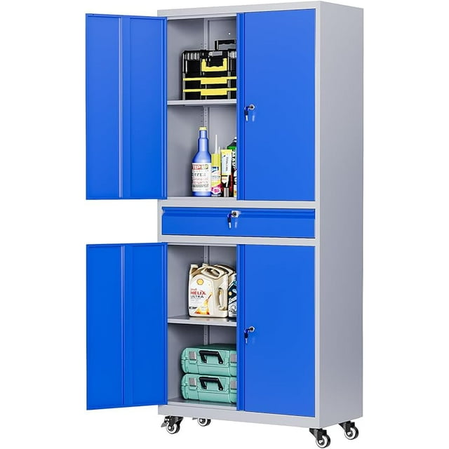 Black Garage Storage Cabinet with Doors and 5 Shelves, 72" Tall Steel ...