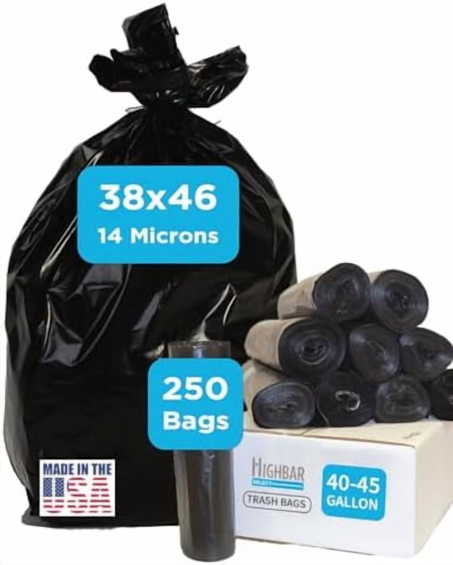 Black Garbage Bags, Made in USA, 40-45 Gallon, Light Duty, Durable ...