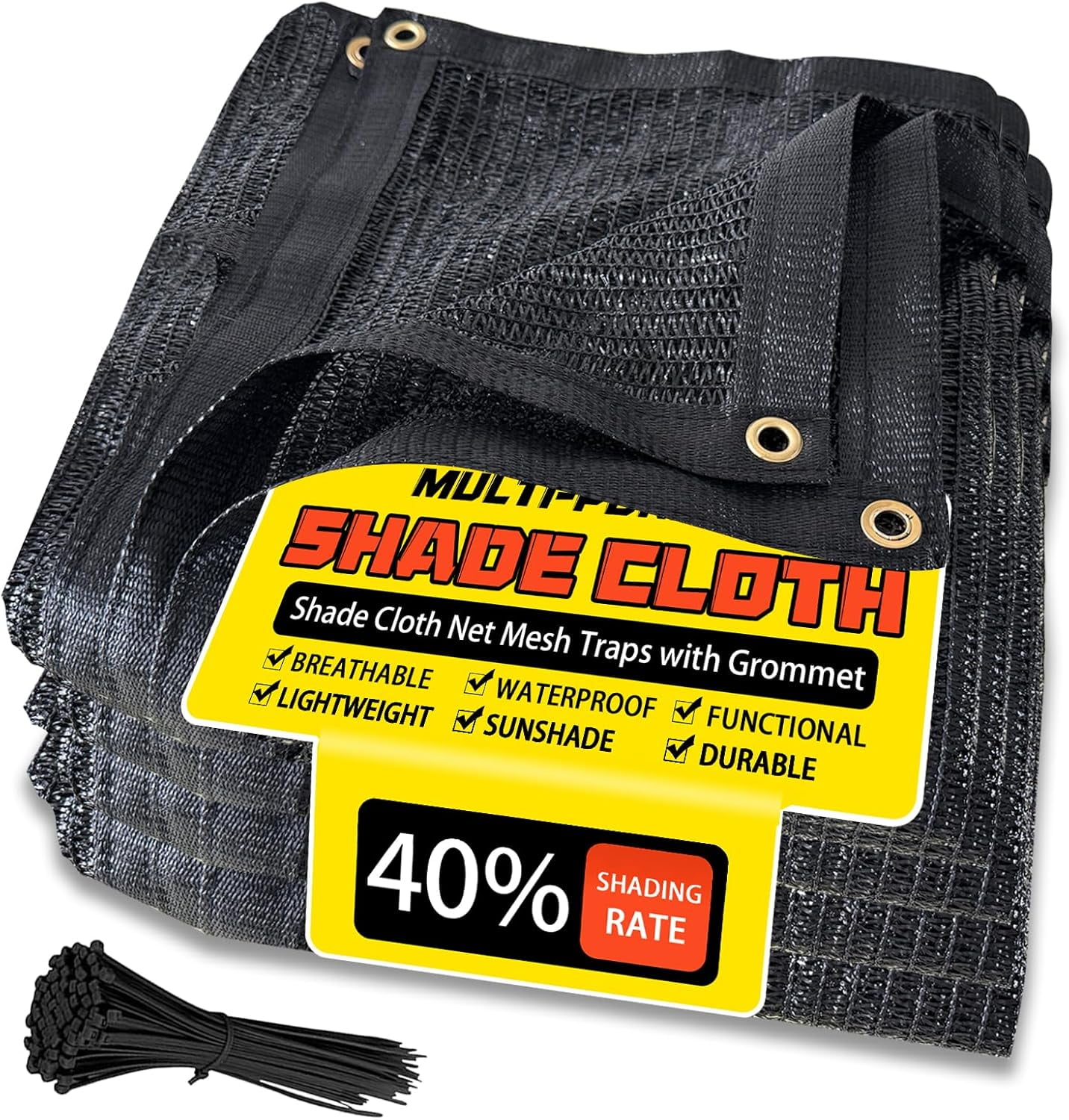 Black Garden Shade Cloth 40%, 12 X 24 FT with Durable Taped Edge and ...