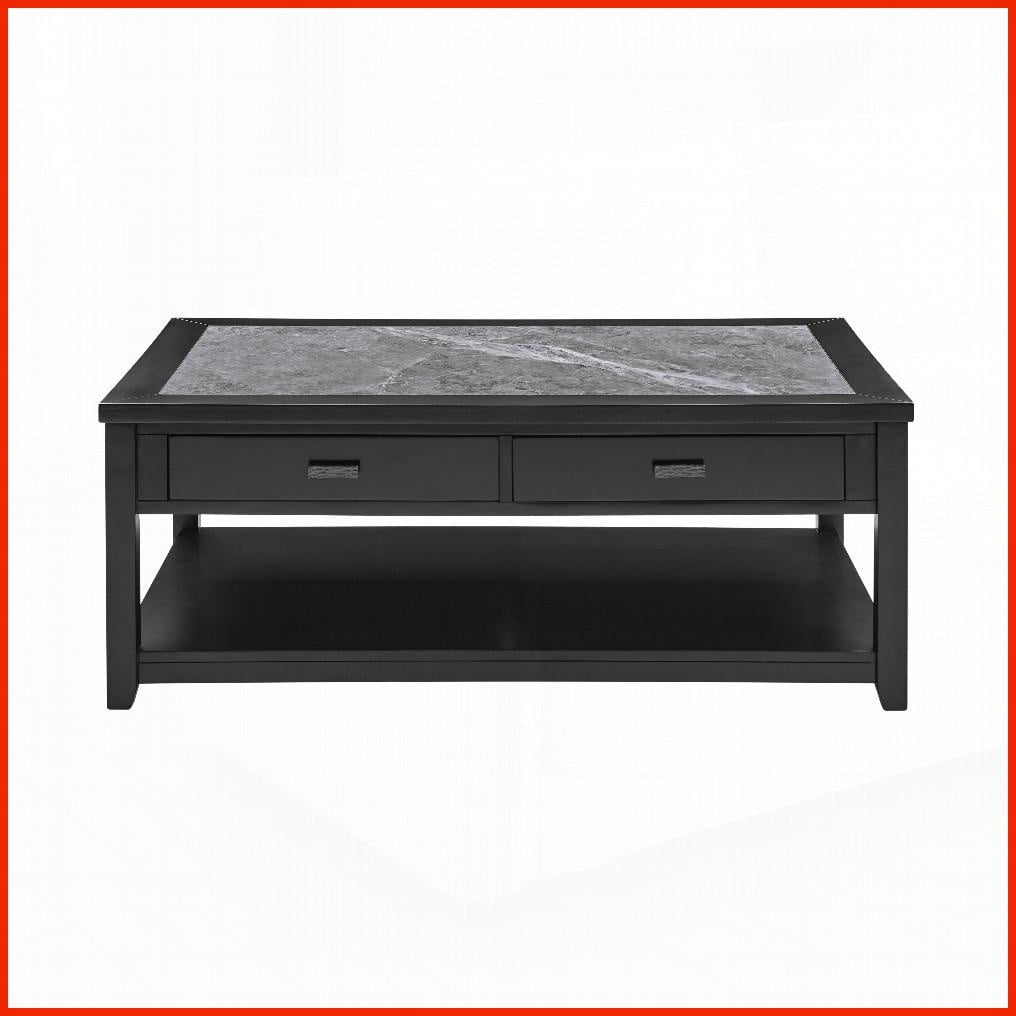 Black Garvine Sintered Stone Wood Coffee Table - Easy-Move Wheels ...