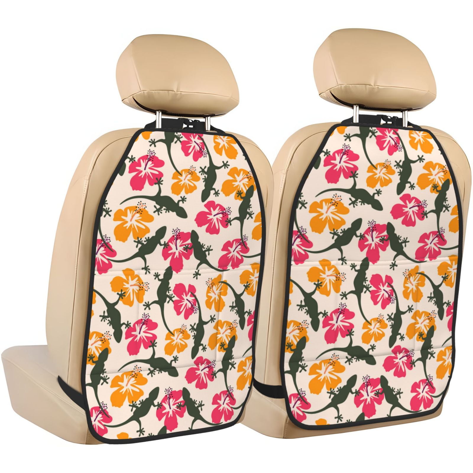 Black Gecko Lizard Flowers Backseat Car Organizer, 2 Pack Kick Mats ...