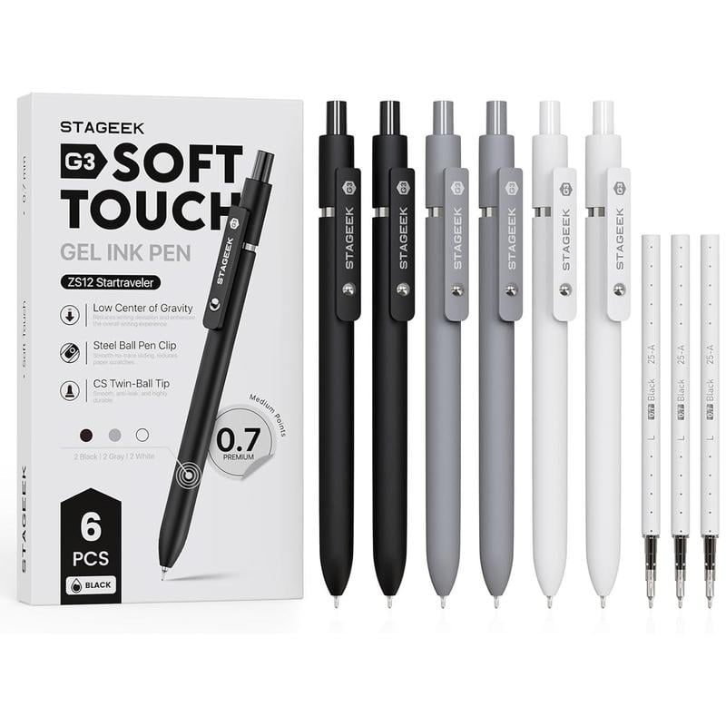 Black Gel Pens, 12Pcs 0.7mm Gel Pens Fine Point with 3 Extra Refills ...