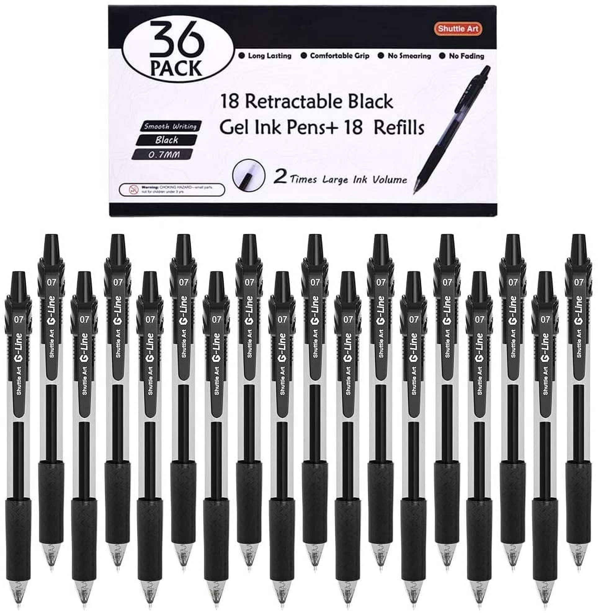 Shuttle Art 36 Pack Black Gel Pens with 18 Refills, Retractable Medium ...