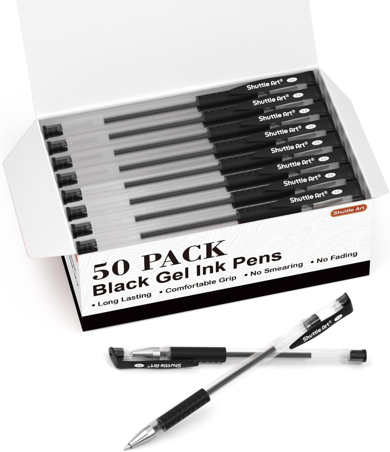 Black Gel Pens, Shuttle Art 50 Pack Fine Point Black Ink Pens Bulk, 0 ...