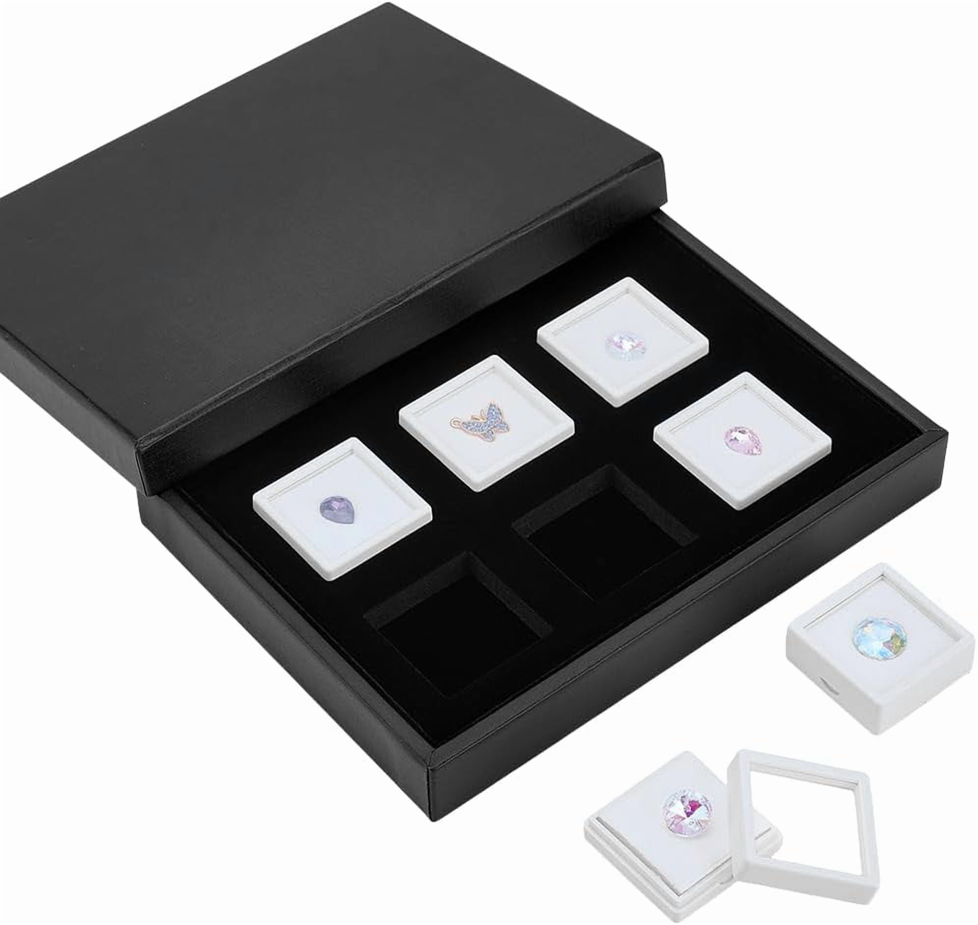 Black Gemstone Display Boxes Jewelry Trays with 6pcs White Square Box ...