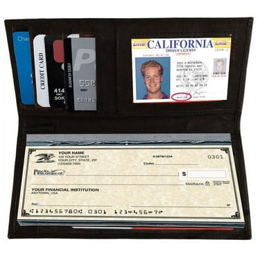 Black RFID Leather Checkbook Cover With Credit Card Slots and Pen ...