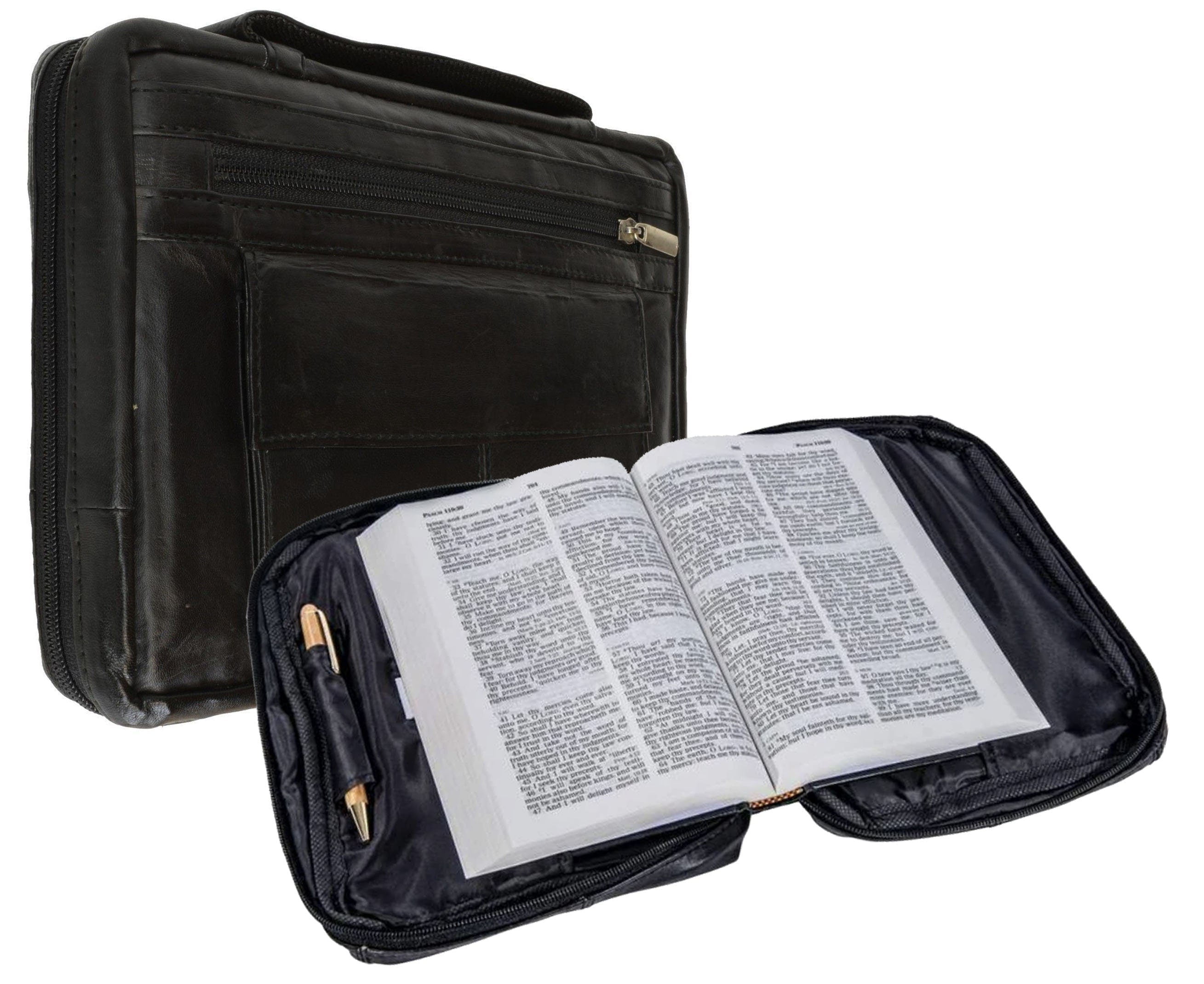Handmade Black Genuine Leather Bible Cover, Zippered Bag, Book ...