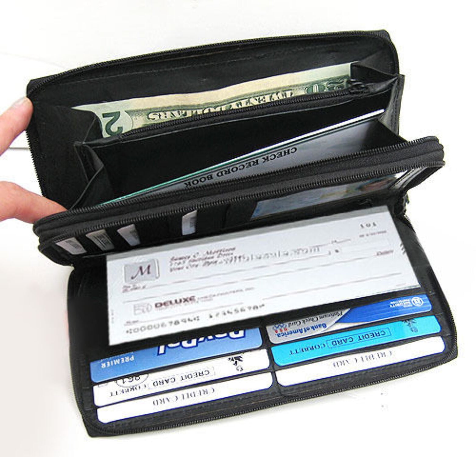 Black Genuine Leather Credit Card Checkbook Organizer Women's Clutch ...