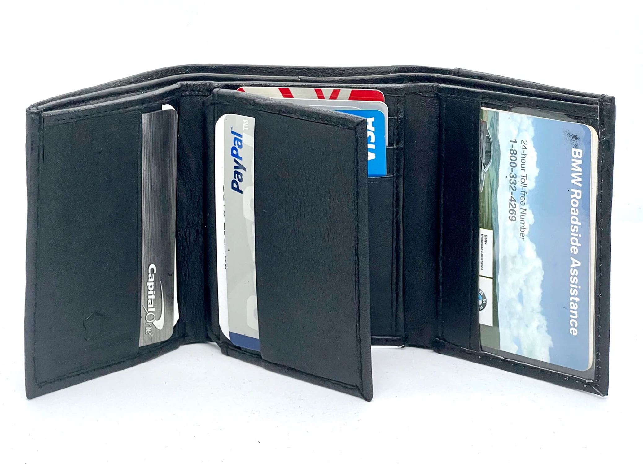 Black Genuine Leather Men's Trifold Wallet Credit Card Holder ID Window ...