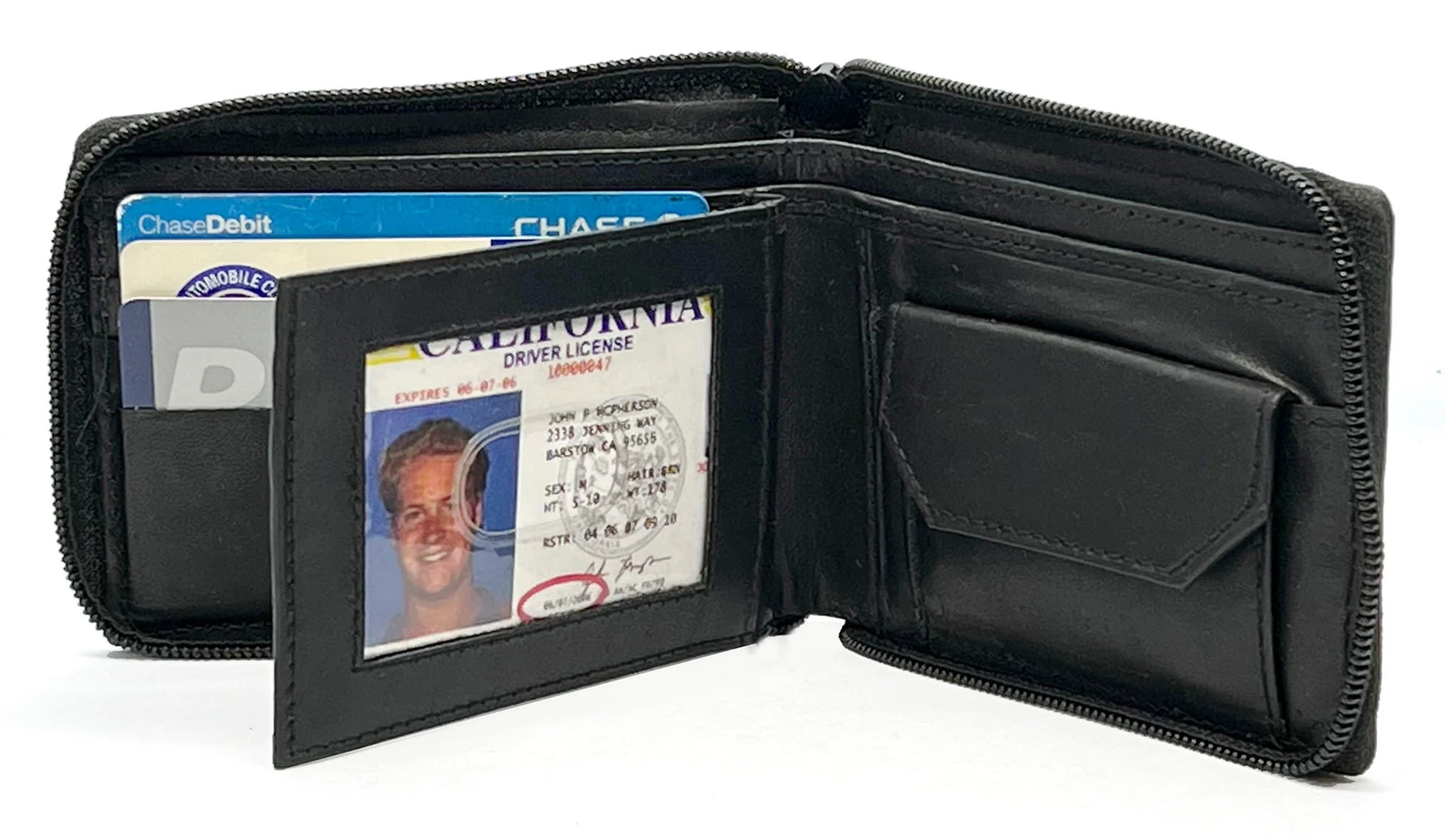 Black Genuine Leather Mens Bifold Wallet Card Coin Holder Plastic ...