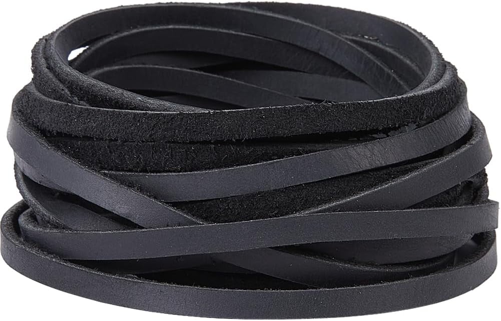 Black Genuine Leather Strips Flat Leather Cord Cowhide String Braiding ...
