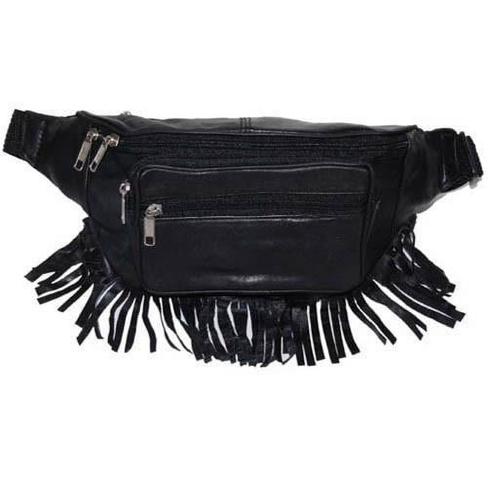 Black Genuine Leather Zippered Pockets Waist Fanny Pack 605 (C ...
