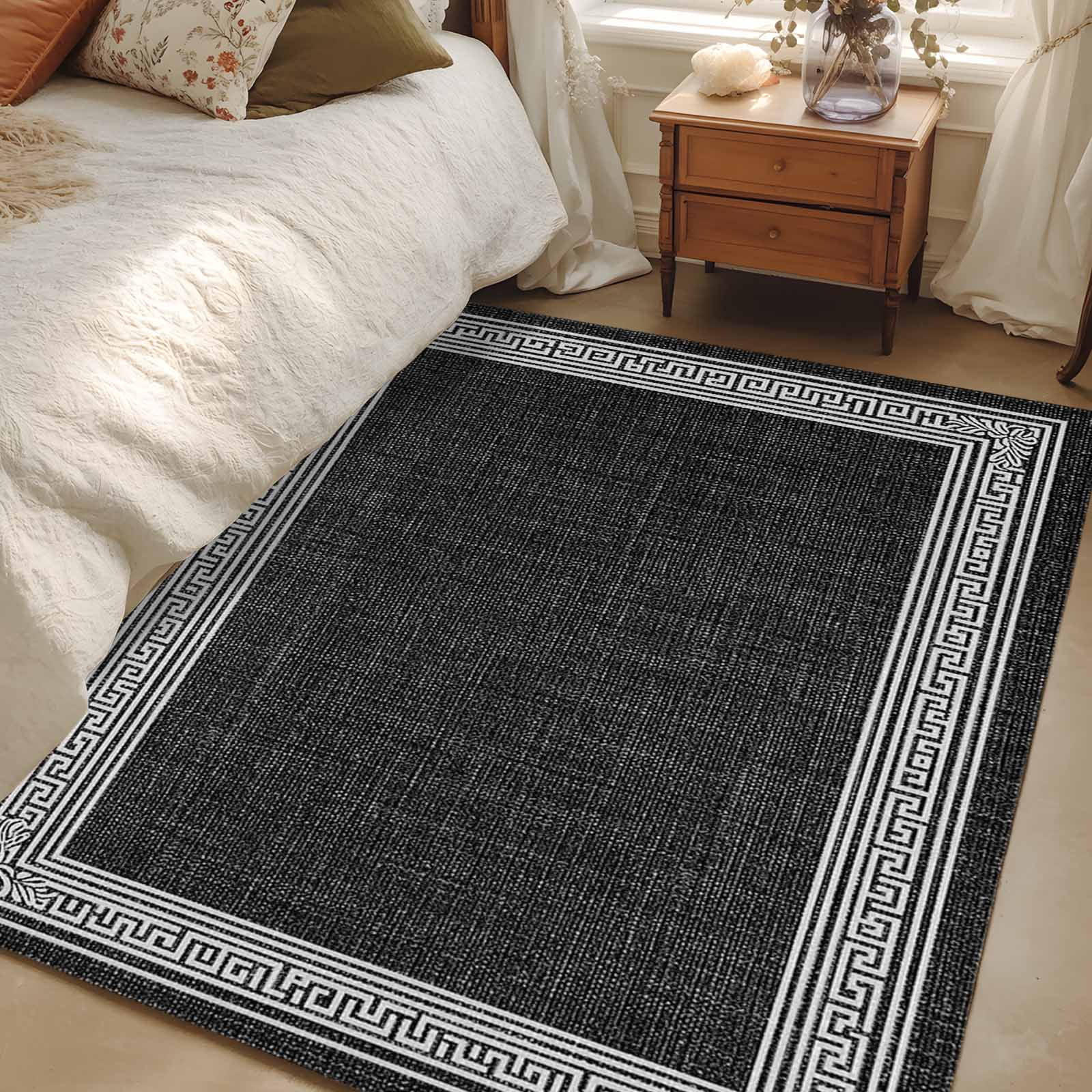 Black Geometric 2.7x5 Area Rugs, White Greek Key Design Burlap Modern ...