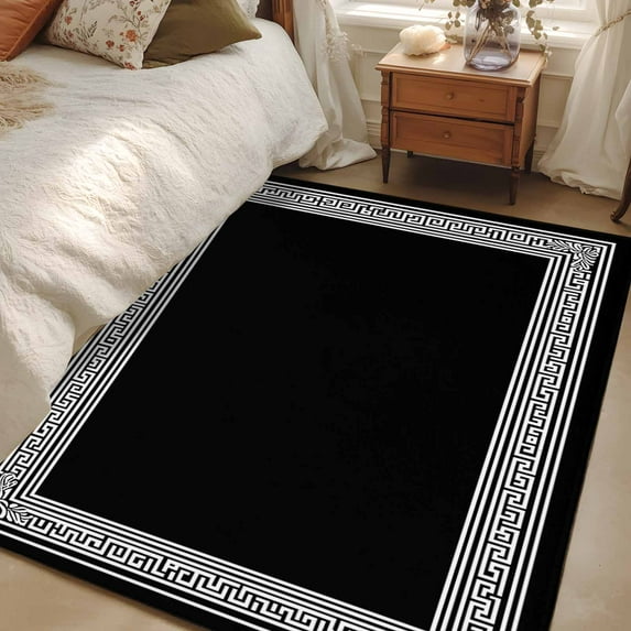 Black Geometric 3x5 Area Rugs, Greek Key Design Abstract Modern Art Non ...