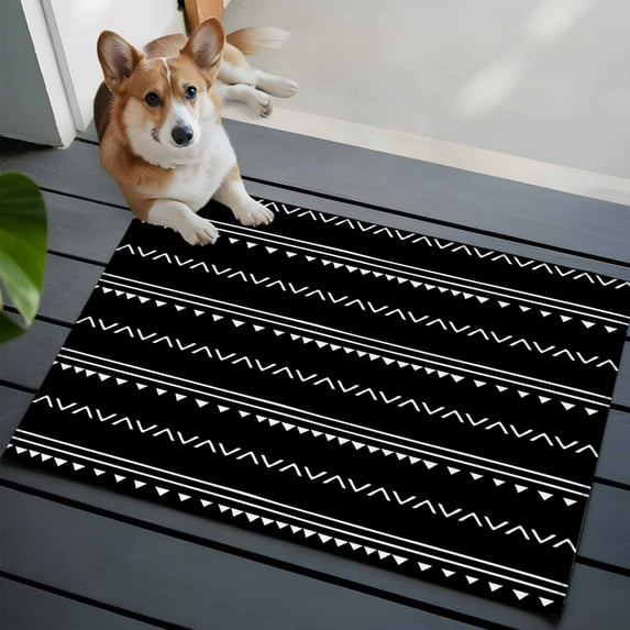 Black Geometric Abstract Art Bathroom Mat 2x3 FT, Non Slip Small ...