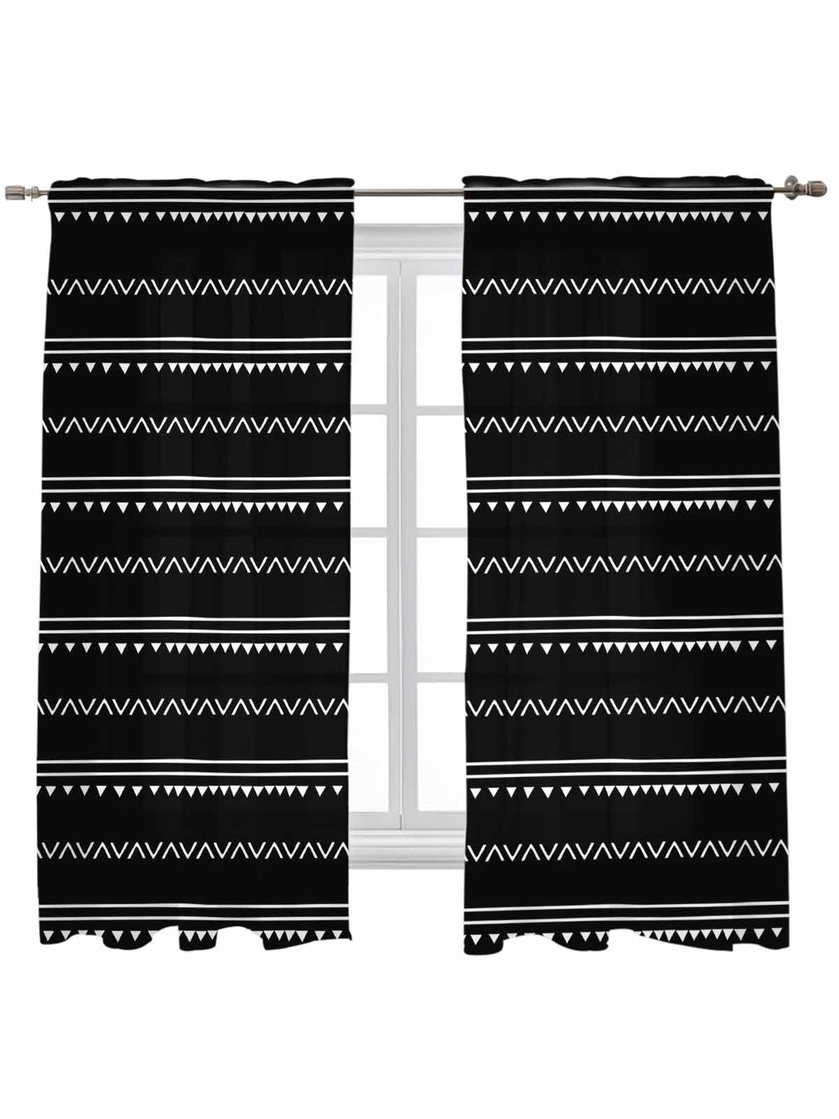 Black Geometric Abstract Art Curtains 72 Inch Length,Sheer Curtains for ...