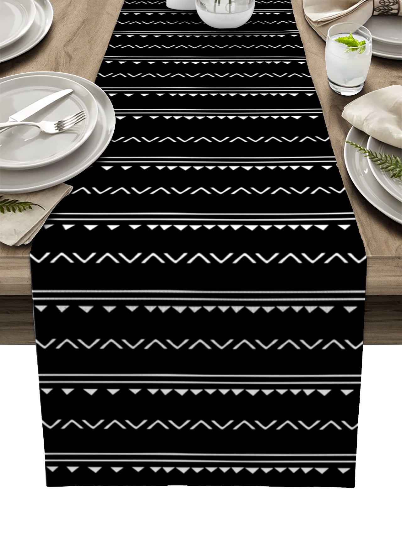 Black Geometric Abstract Art Table Runner - 48 Inch Long, Kitchen ...