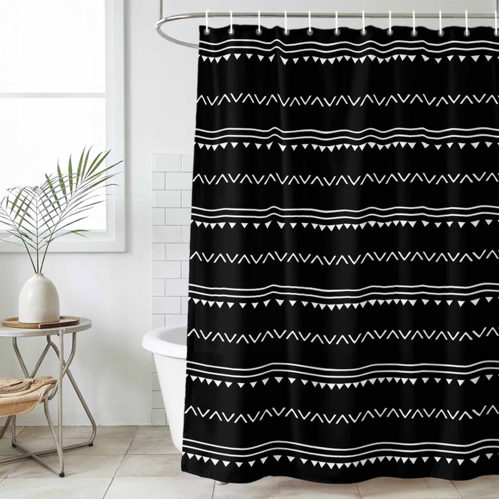 Black Geometric Abstract Art Waterproof Fabric Shower Curtain,White ...