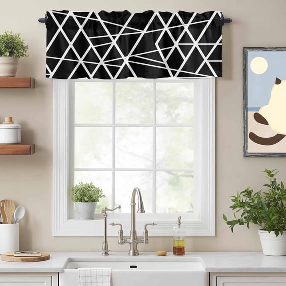 Black Geometric Abstract Line Valances for Windows,Kitchen Valance Rod ...